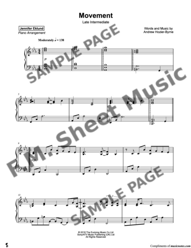 Movement (Late Intermediate Piano) By Hozier - F.M. Sheet Music - Pop Arrangements by Jennifer ...